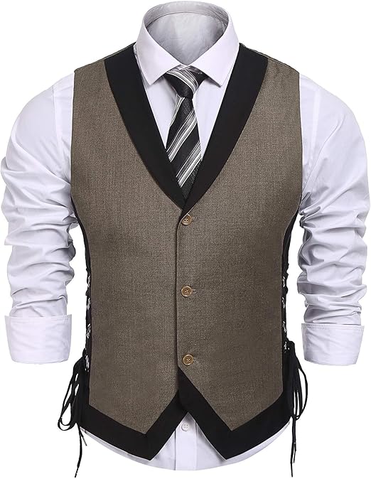 COOFANDY Men's V-Neck Suit Vest Casual Slim Fit Dress 6 Button Vest ...