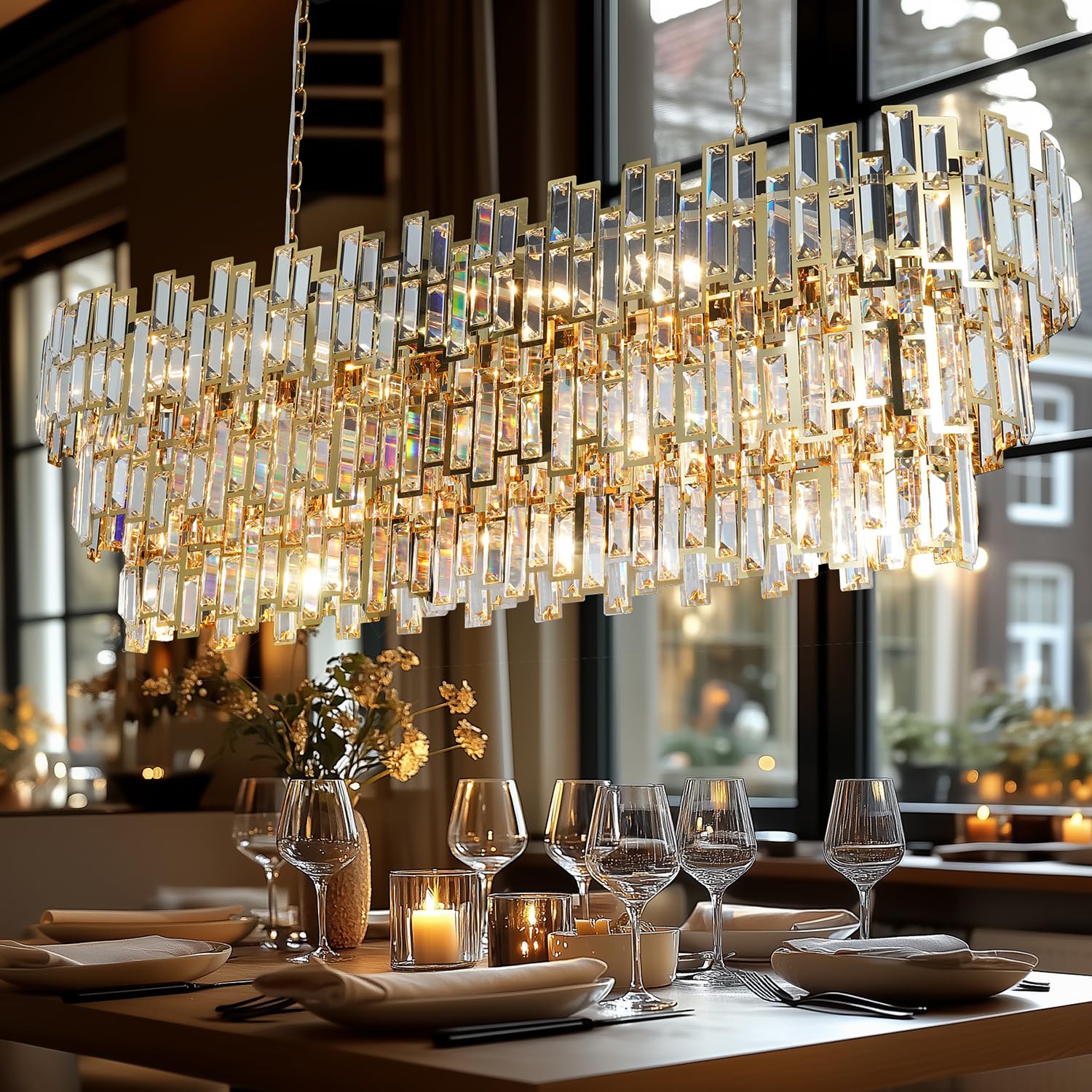 ANTILISHA Rectangle Gold Chandeliers for Dining Room Ceiling Modern ...