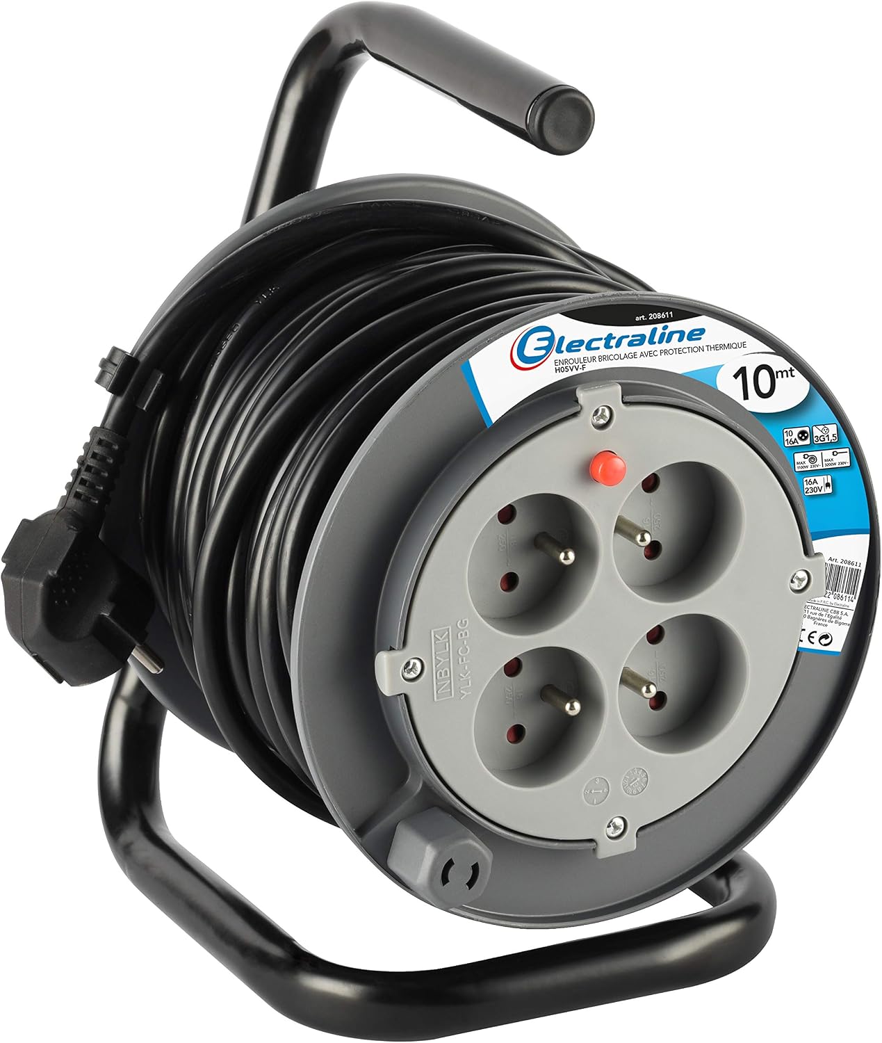 Electraline 208611 Rallonge Prolongateur électrique 10 m avec enrouleur ...