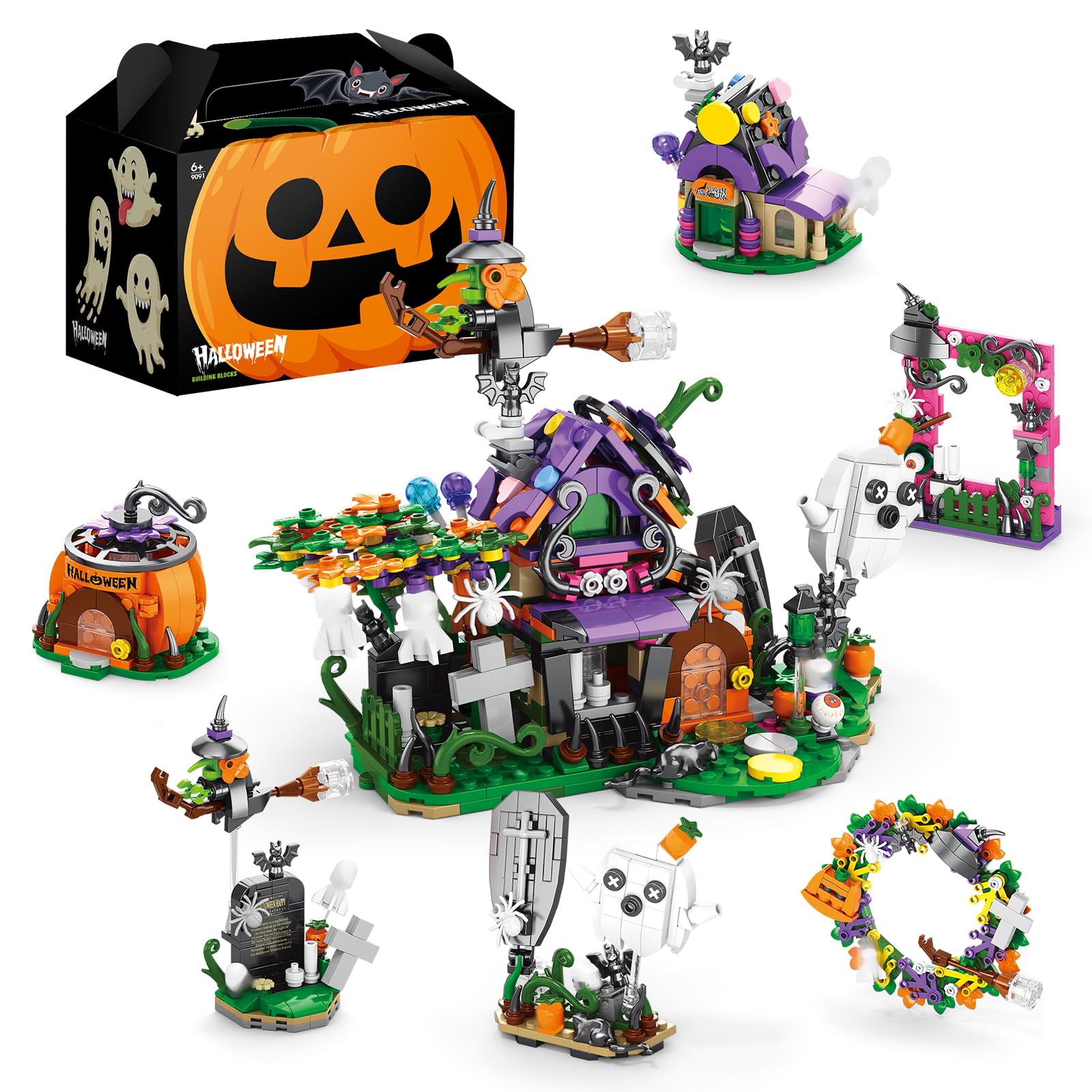 Sosuy 6 in 1 Halloween Haunted House Building Blocks Set - 603 PCS ...