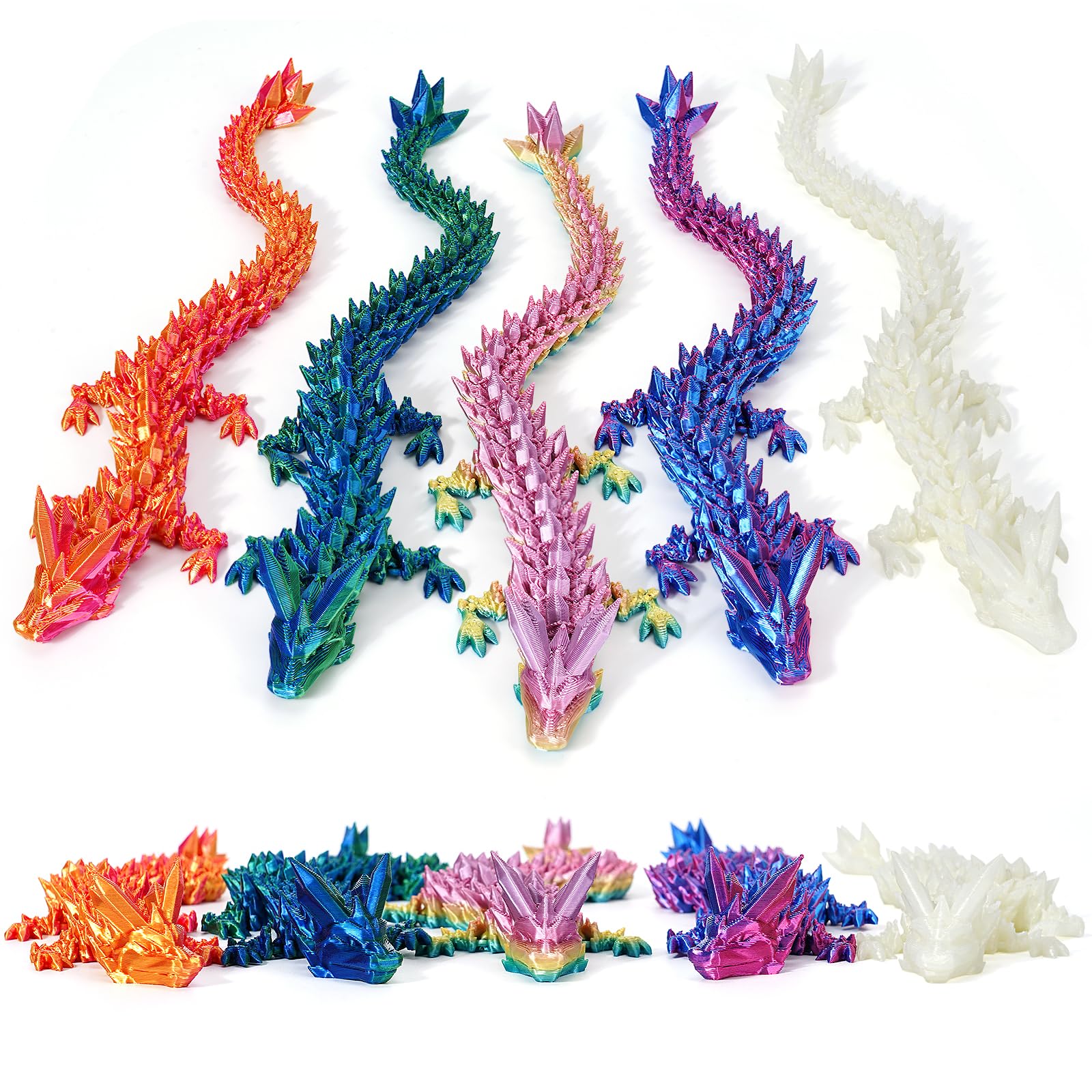 5pc 3D Printed Dragon Fidget Toy, Full Articulated Dragon Crystal ...