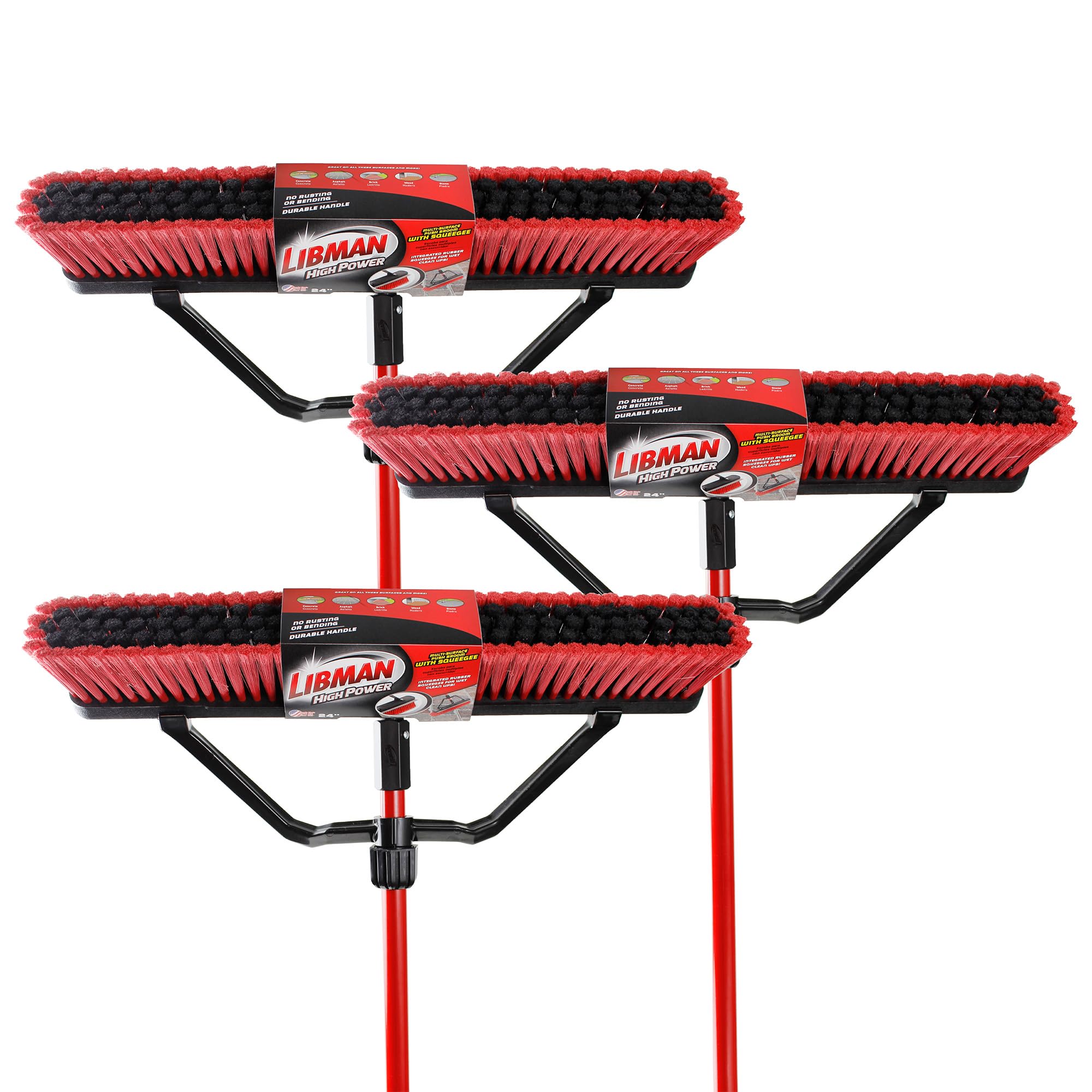 Libman Commercial 1230 24" Multi-Surface Squeegee Push Broom, Steel ...