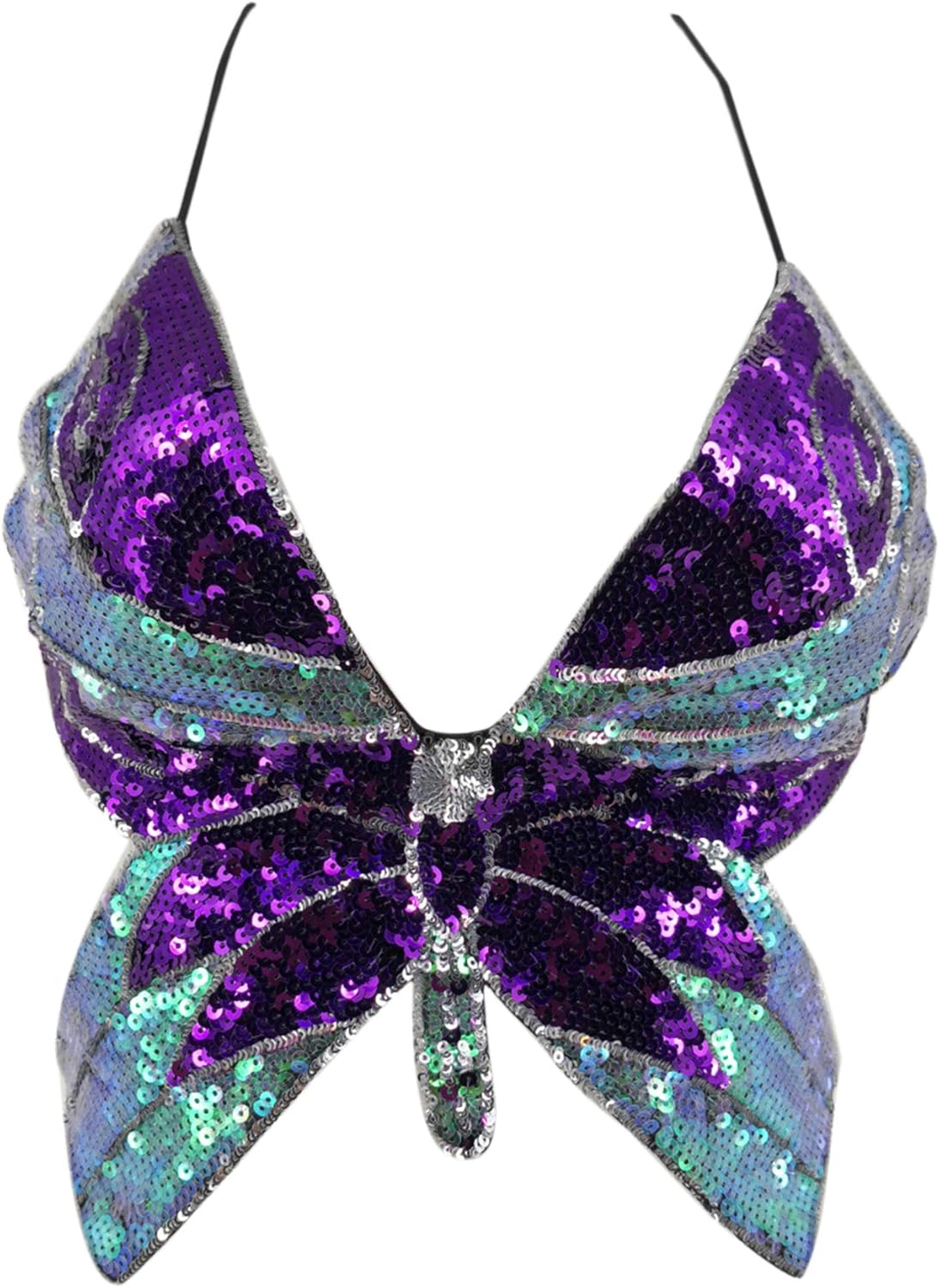 Dghisre Women's Sexy Butterfly Sequin Halter Crop Tops Backless ...