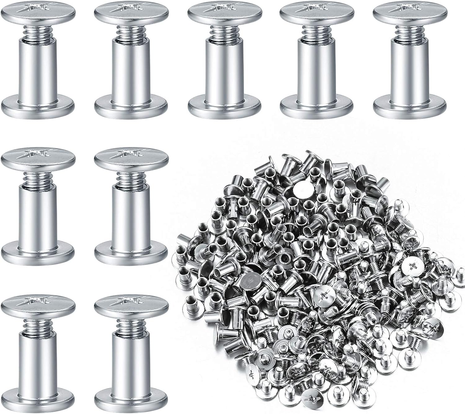 100 Pcs Leather Rivets Double Cap Screw, Book Binding Rivet, Nickel ...
