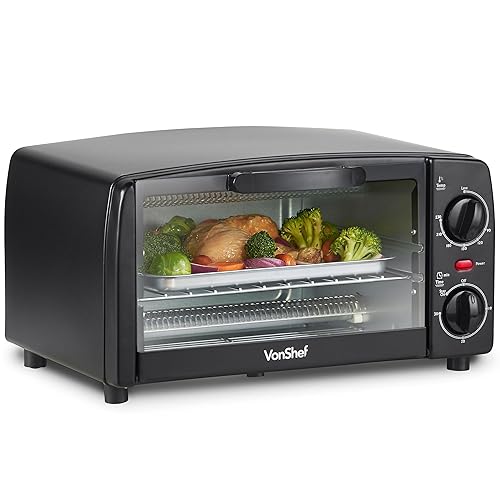 VonShef 19L Black Mini Oven & Grill 1400W with Baking Tray & Wire Rack ...