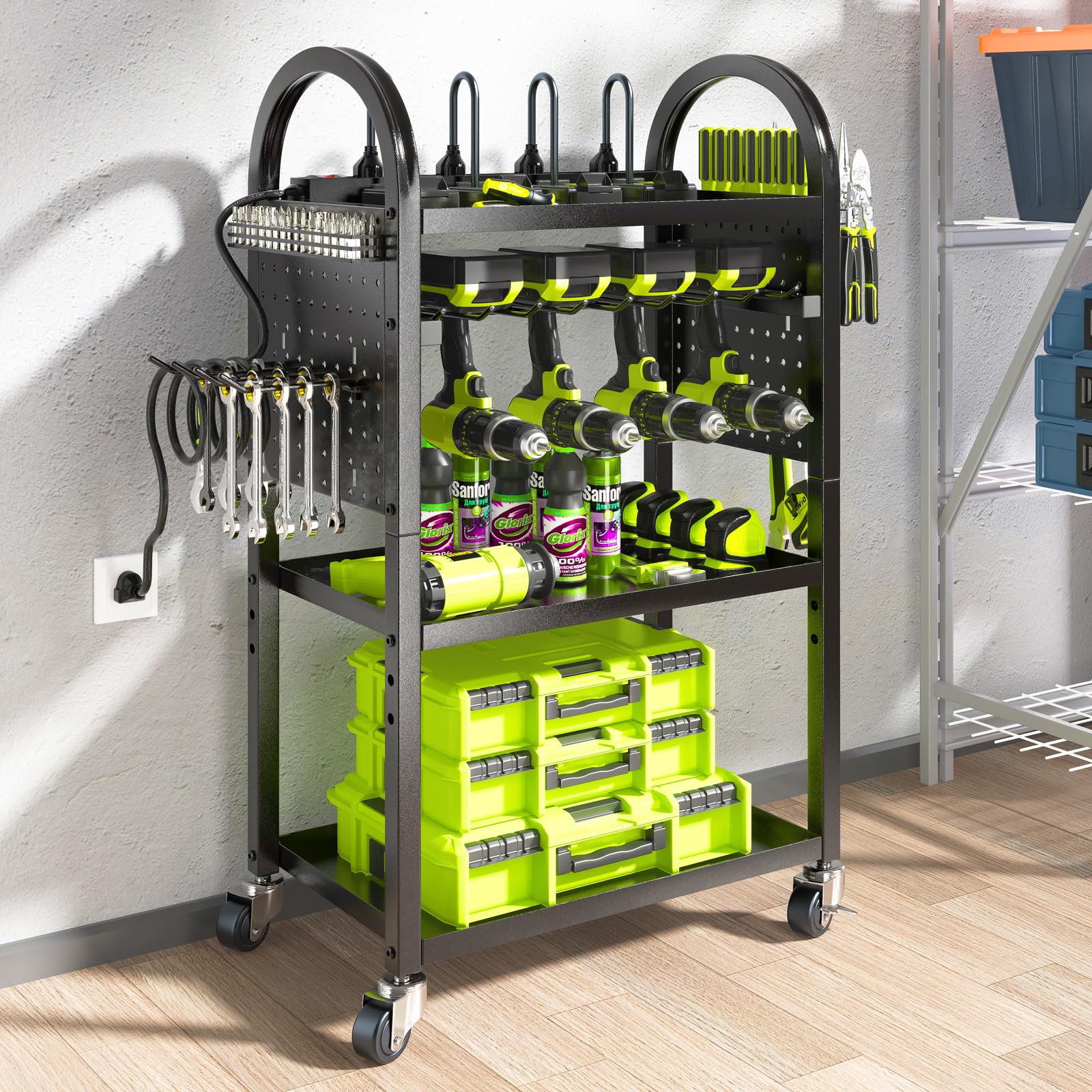 KAFAHOM Power Tool Organizer Cart with Charging Station,Garage Floor ...