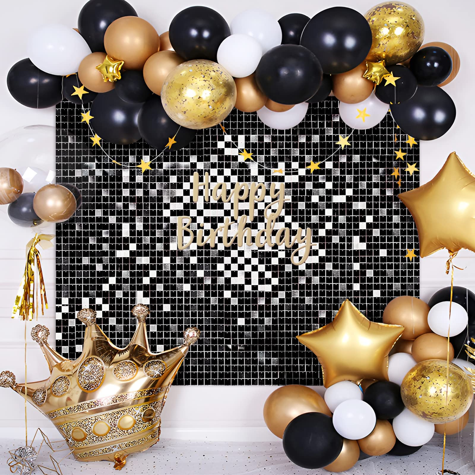 HYzgb Shimmer Wall Backdrop Black Square Sequin Wall Panel Backdrop 12 ...