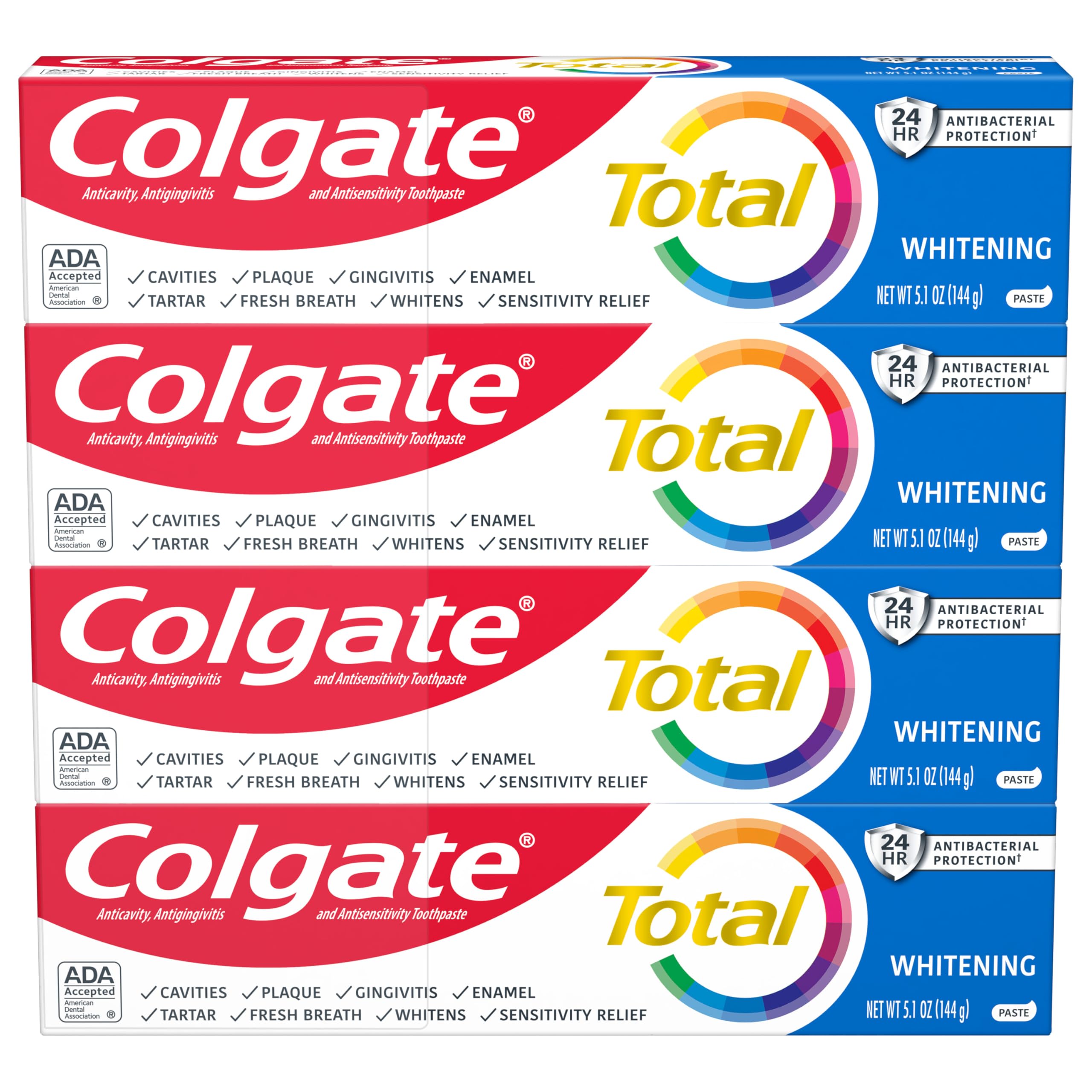 Colgate Total Whitening Toothpaste with Fluoride, 10 Benefits Including Sensitivity Relief and ...
