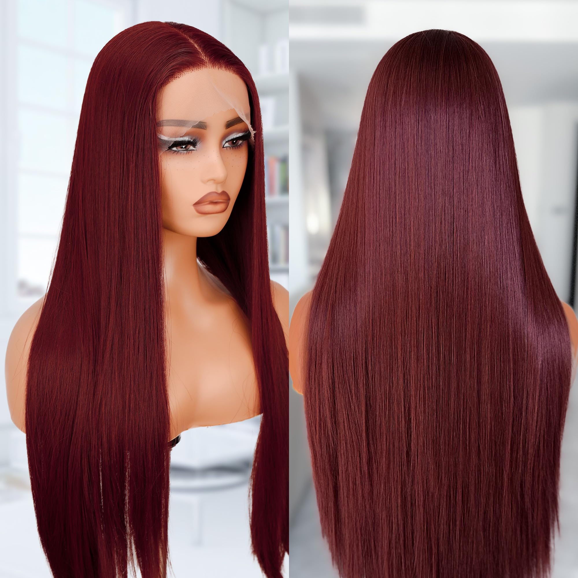 Burgundy Lace Front Wigs 30 Inch Wine Red Hair Wig Bug Red Synthetic ...