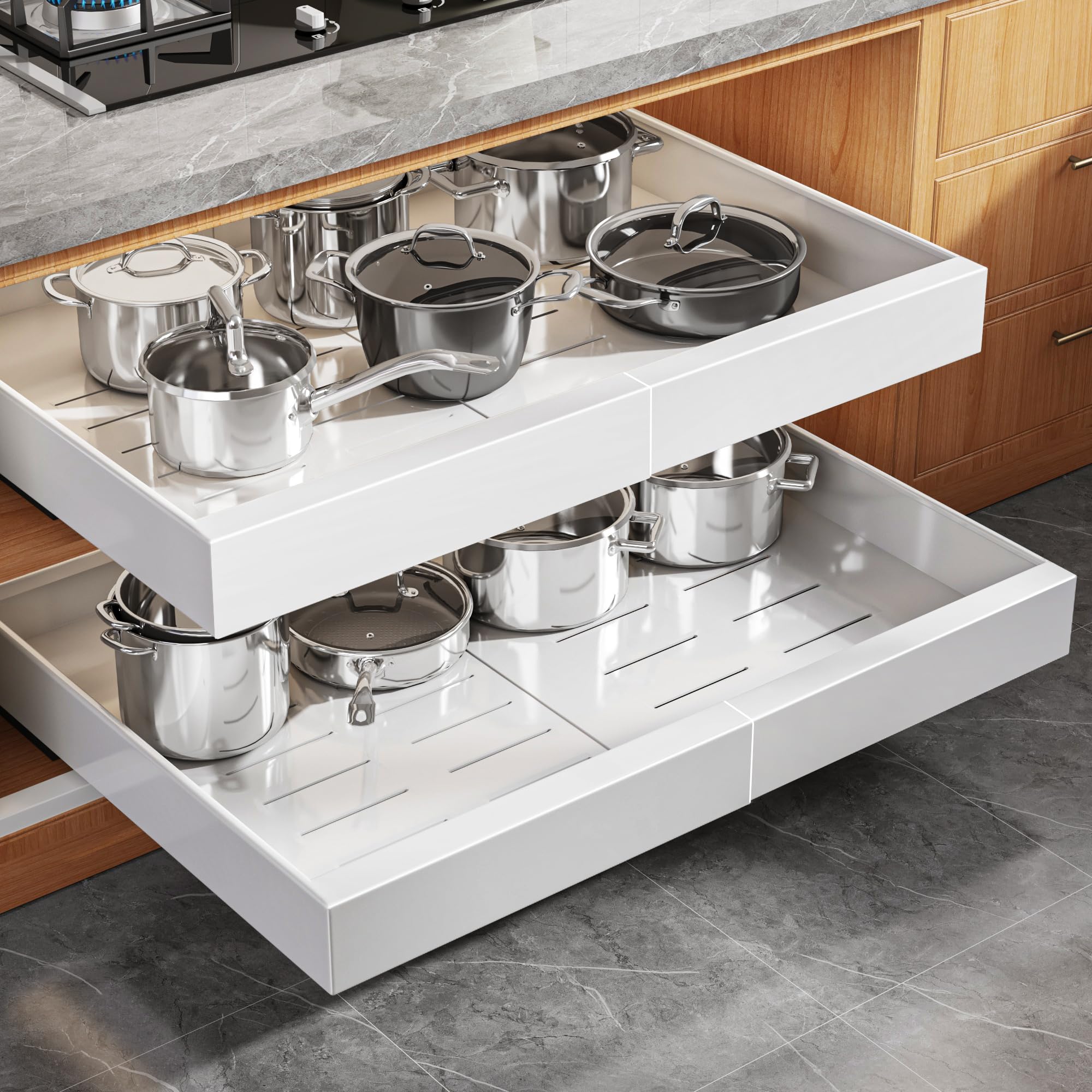 Seinloes 2 Pack Expandable Pull Out Cabinet Organizer 21"Deep With ...