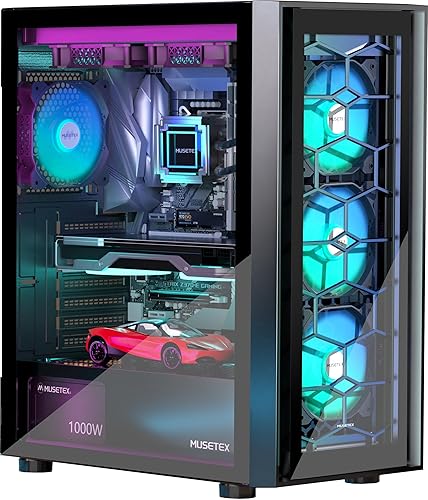 MUSETEX 6 PWM ARGB Fans Pre-Installed Mid-Tower ATX PC Case, Double ...