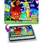 Amazon.com: CAKECERY Geometry Dash Blue Gamer Edible Cake Image Topper ...