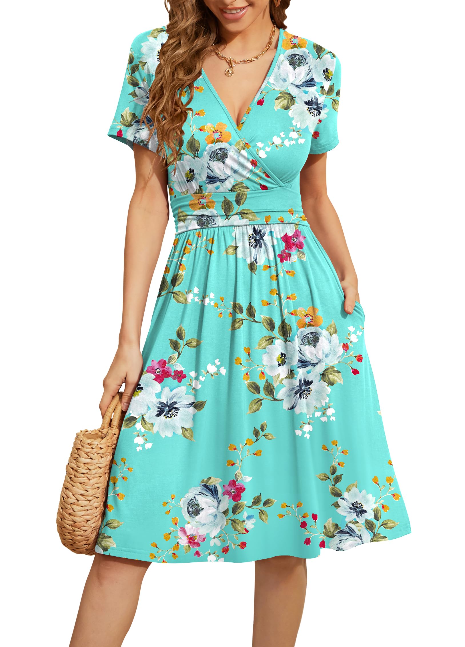 WEACZZY Summer Dresses for Women Floral Sundresses Casual Short Sleeve ...