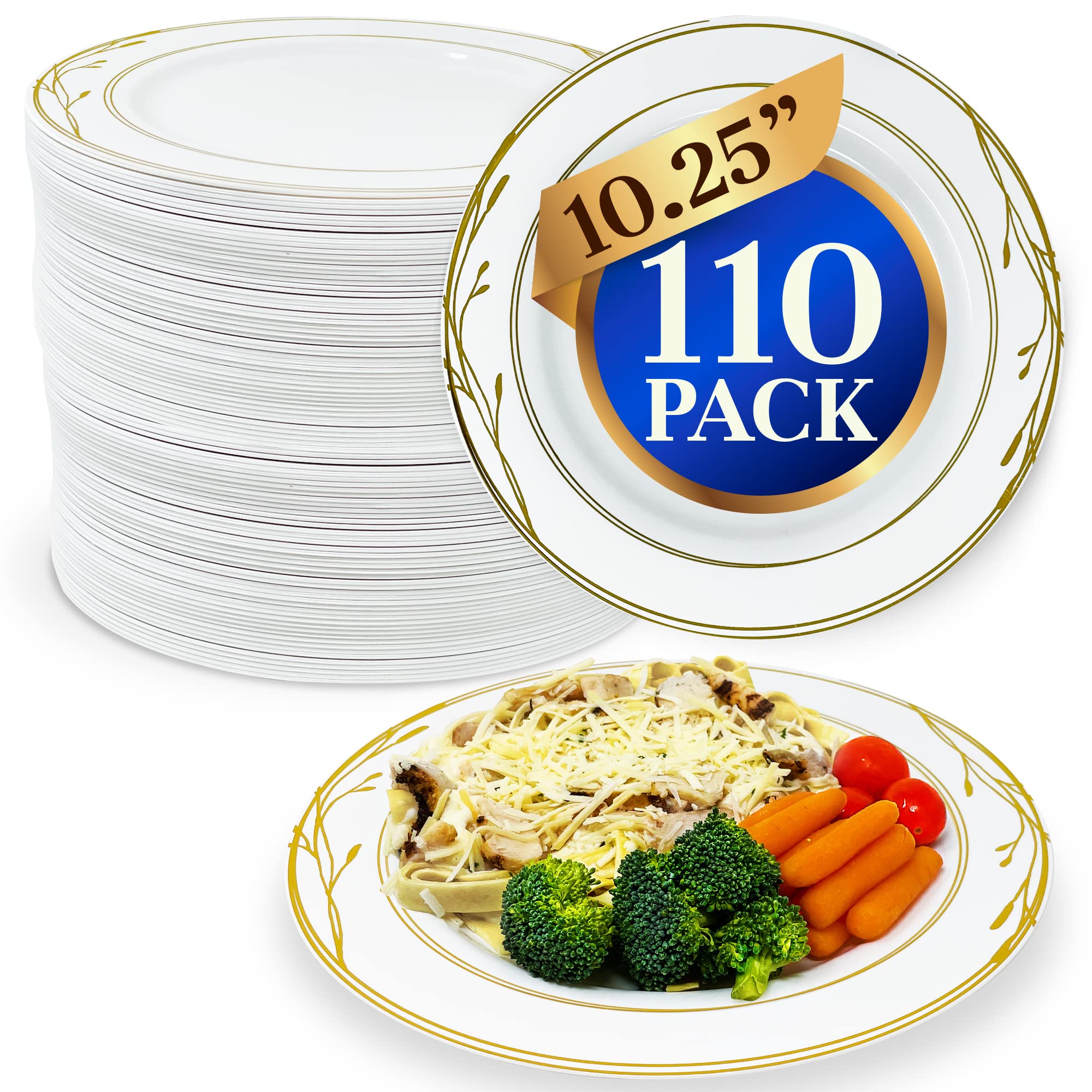 Reli. Disposable Plastic Plates, White & Gold Rim (110 Pcs, 10.25 ...