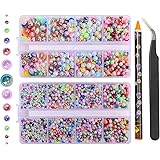 Amazon.com: 6540PCS Gold Resin Flat Back Pearls Rhinestones,Mixed Size 2/3/4/5/6/8/10mm Half ...