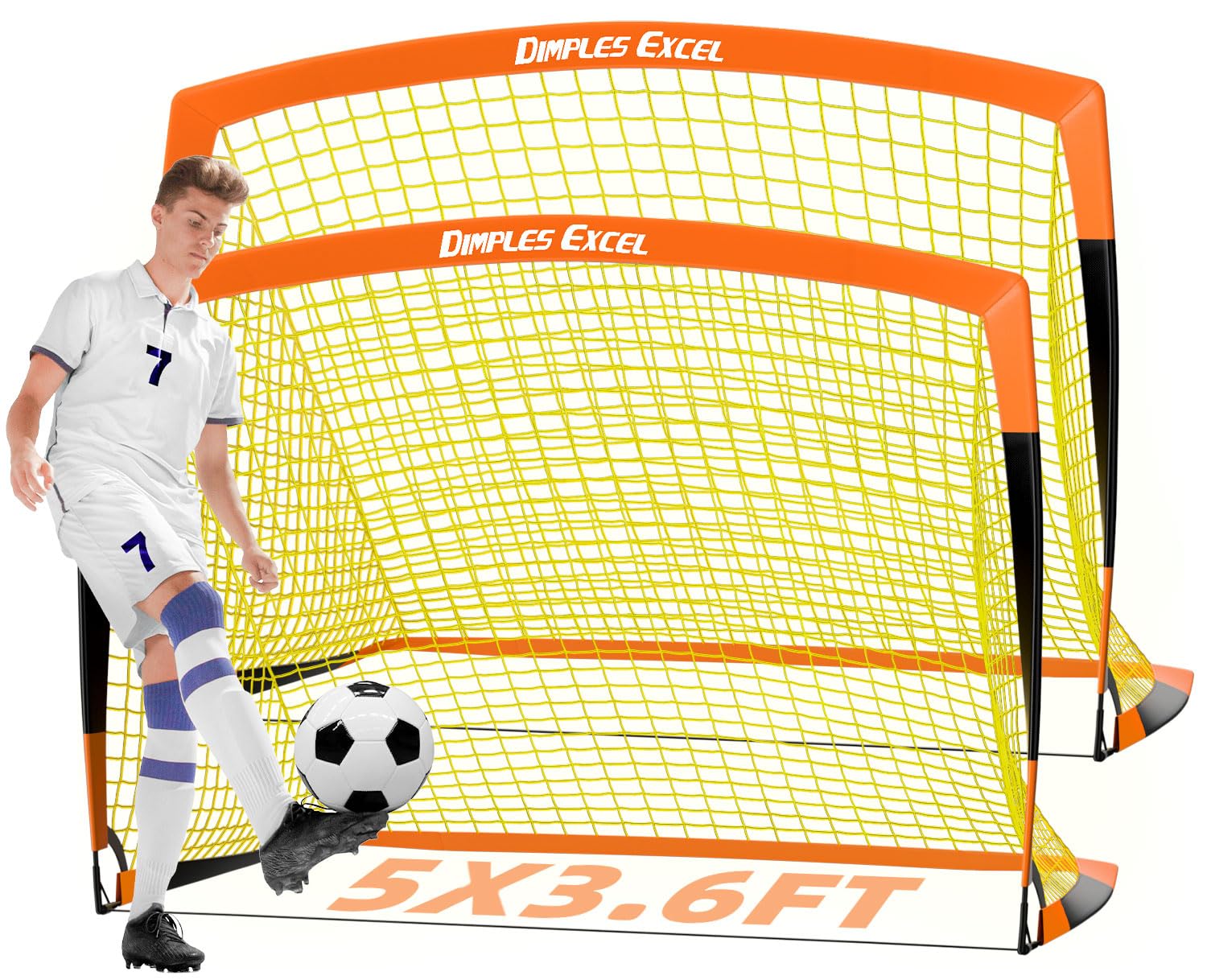 Dimples Excel Soccer Goals Kids Soccer Net for Backyard 7x5 FT, 5x3.6 FT, 4x3 FT, 3x2.2 FT for ...