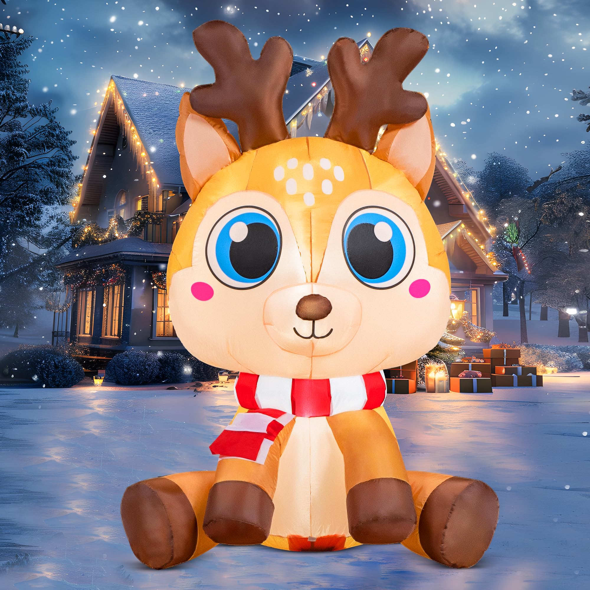 Joiedomi 5 FT Tall Christmas Inflatable Cartoony Reindeer, Christmas ...