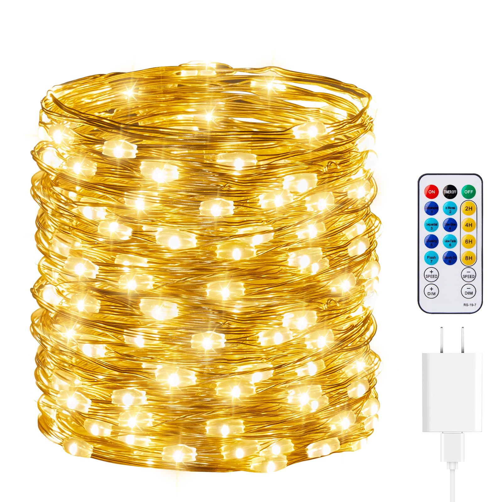 Minetom Fairy Lights with Remote, 66 Feet 200 Led Firefly String Lights ...