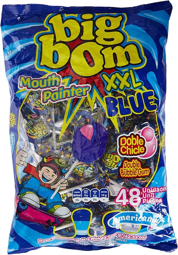 Americandy Big Bom Xxl Mouth Painter Blue Lollipops, 25 gm x 48 Pieces ...