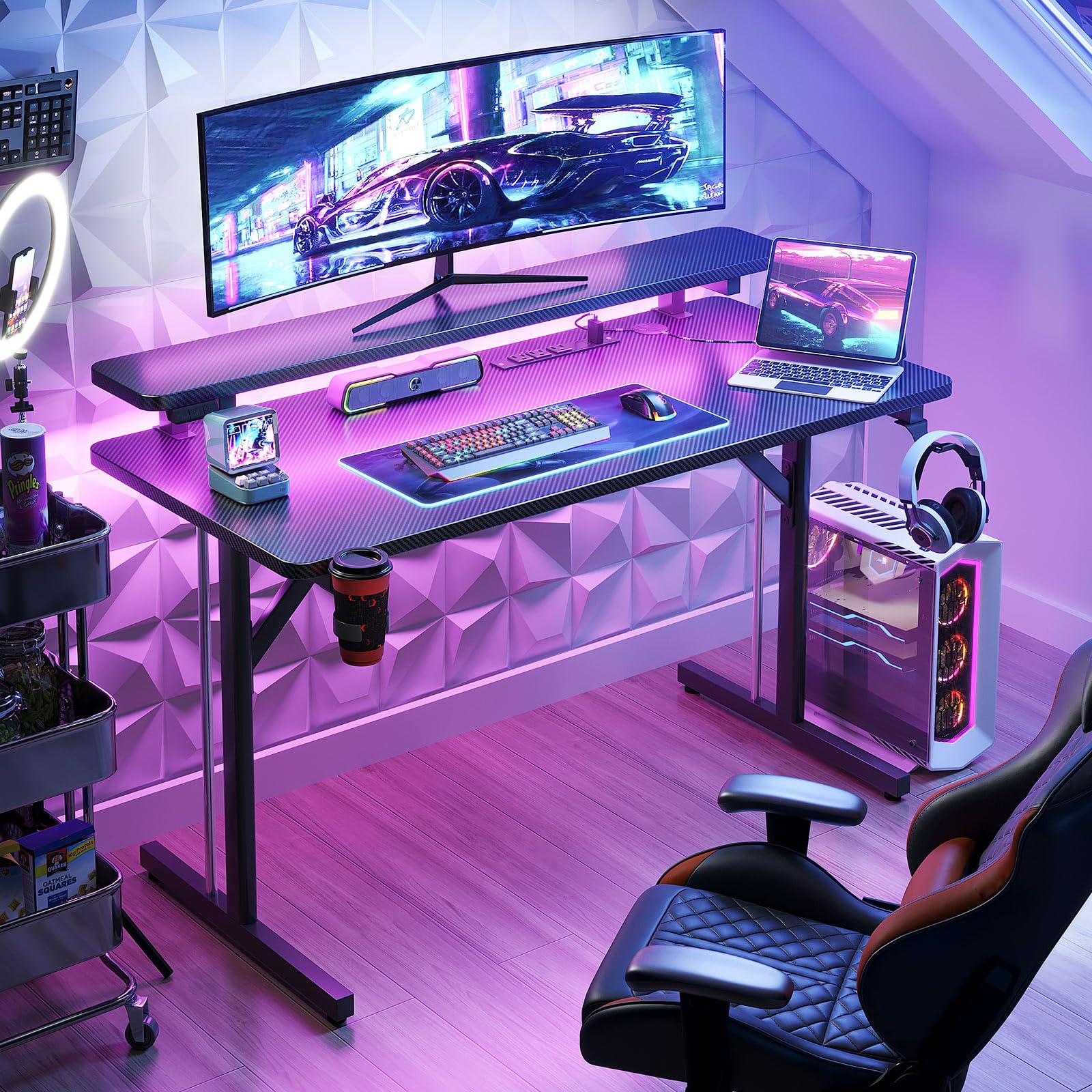 Mua Small Gaming Desk with LED Lights & Power Outlets, 39 Inch Computer ...