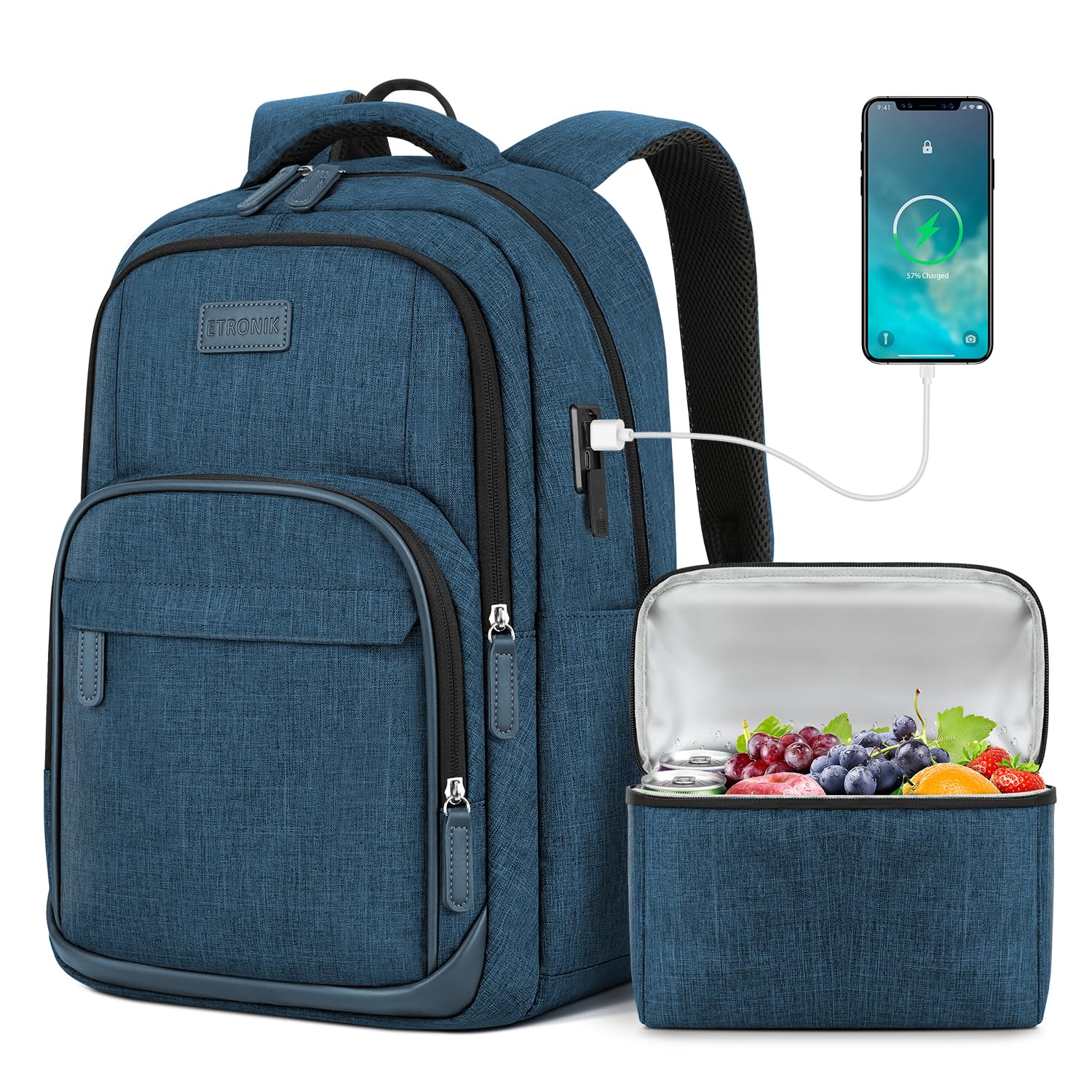 ETRONIK Lunch Backpack, Laptop Backpack with Insulated Cooler Lunch Box ...