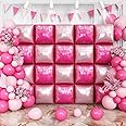 Amazon.com: HILAVO Hot Pink Square Balloons, Magenta Foil Balloons Wall ...