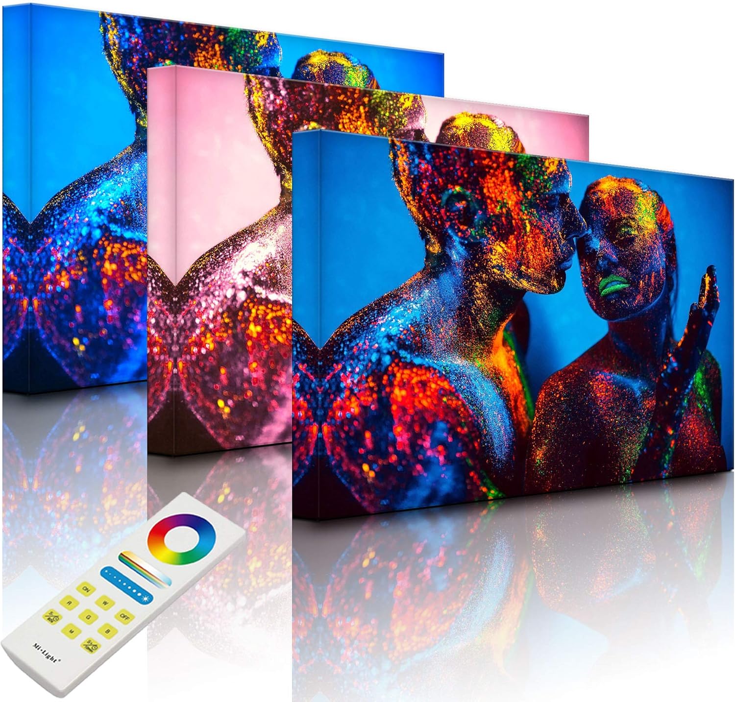 Lightbox-Multicolor | Wanddekoration Leuchtbild | Menschen mit fluoreszierenden Pulver | 100x70 ...