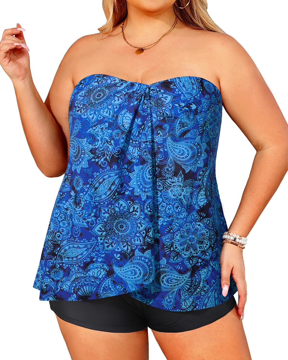 Daci Plus Size Bandeau Tankini Swimsuit for Women Two Piece Halter Swim ...