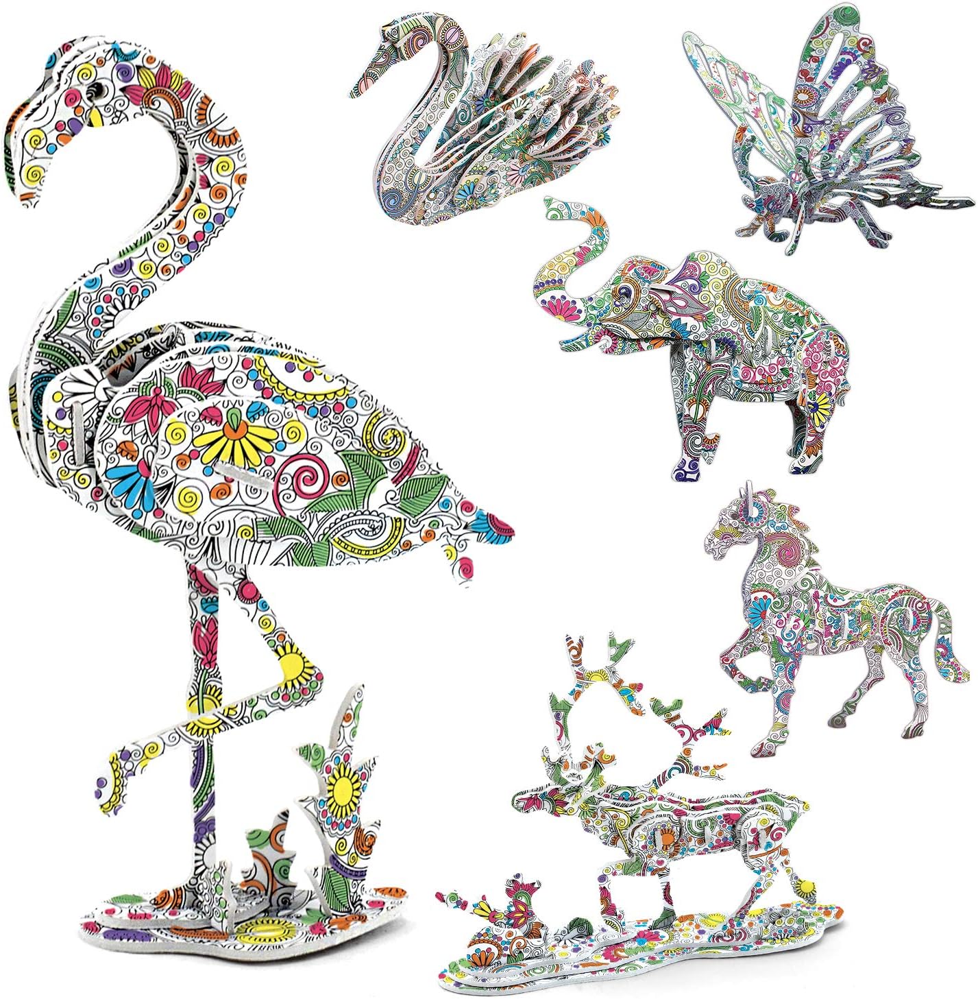 3D Puzzles, AivaToba 3D Colouring Jigsaw Puzzle Set 6 Animals Puzzles ...