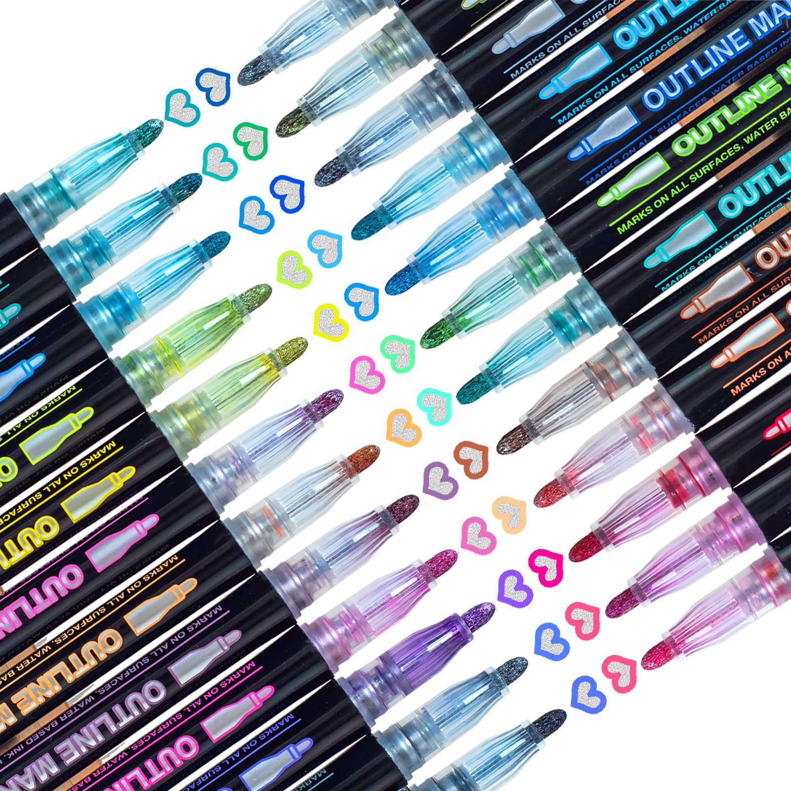 Glitter Markers Outline Glitter Pens: 24 Shimmer Metallic Tween Teen ...