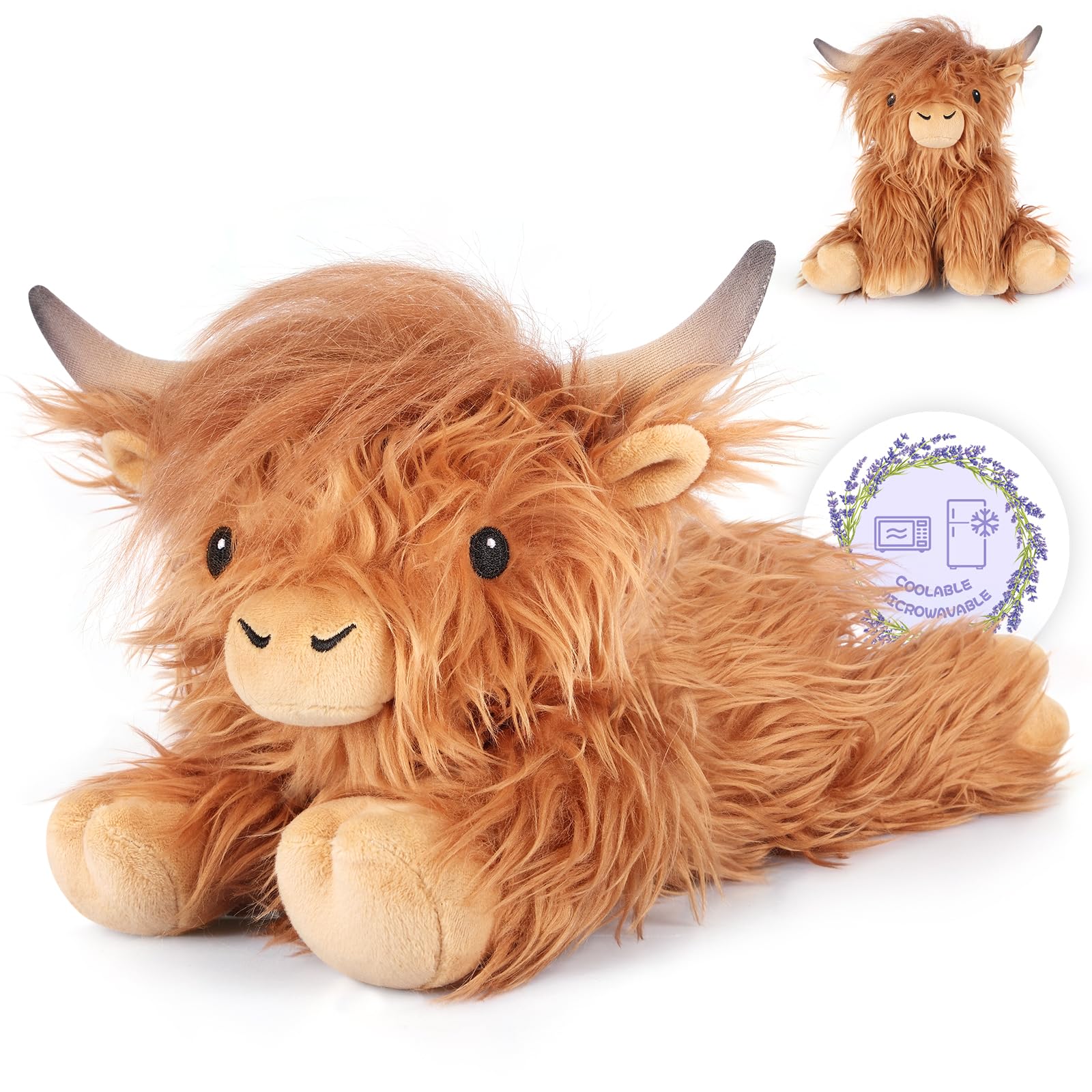 SuzziPals Heatable & Coolable Highland Cow Stuffed Animal, Microwavable ...