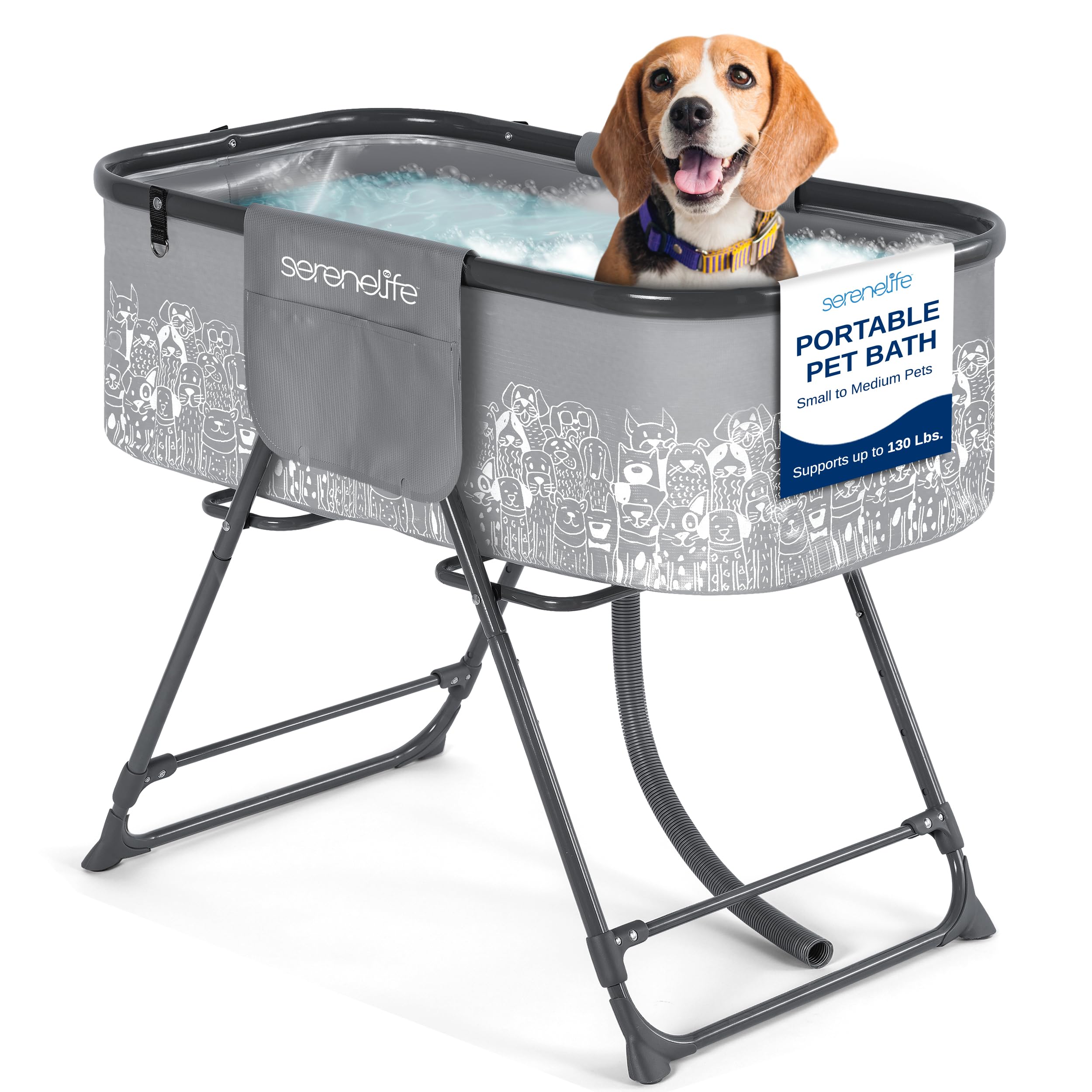 SereneLife Portable Dog Bath Tub - Foldable Elevated Dog Washing ...