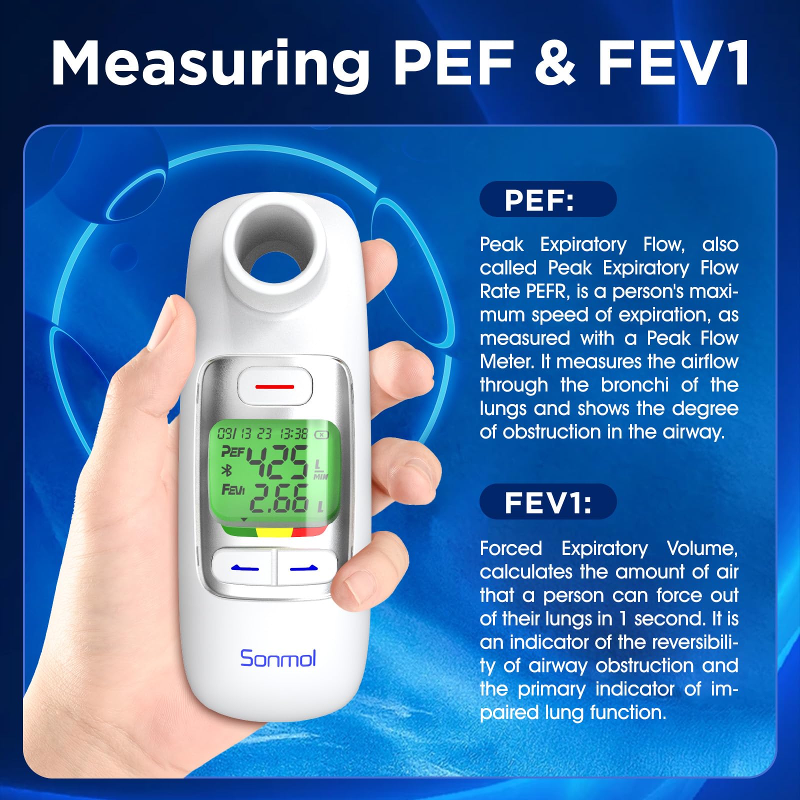 Peak Flow Meter With Bluetooth APP Spirometer For Asthma COPD Monitor ...