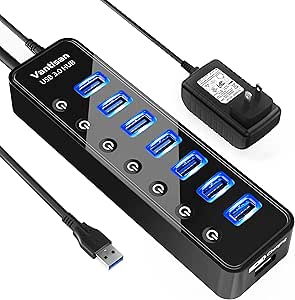 Amazon.com: vantisan USB Hub 3.0 Powered, 7 Ports USB Data Hub Splitter with One Smart Charging ...