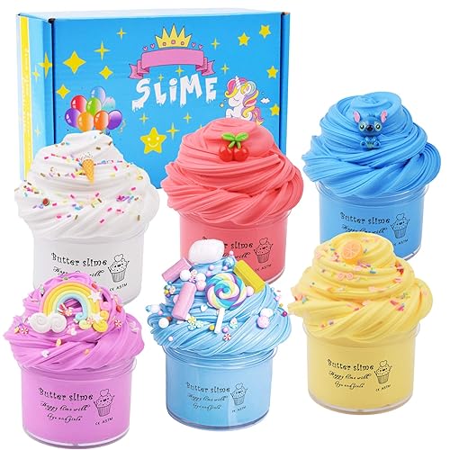 6 Pack Upgrade Butter Slime Kit with Pink Rainbow Blue Stitch Slime Red ...