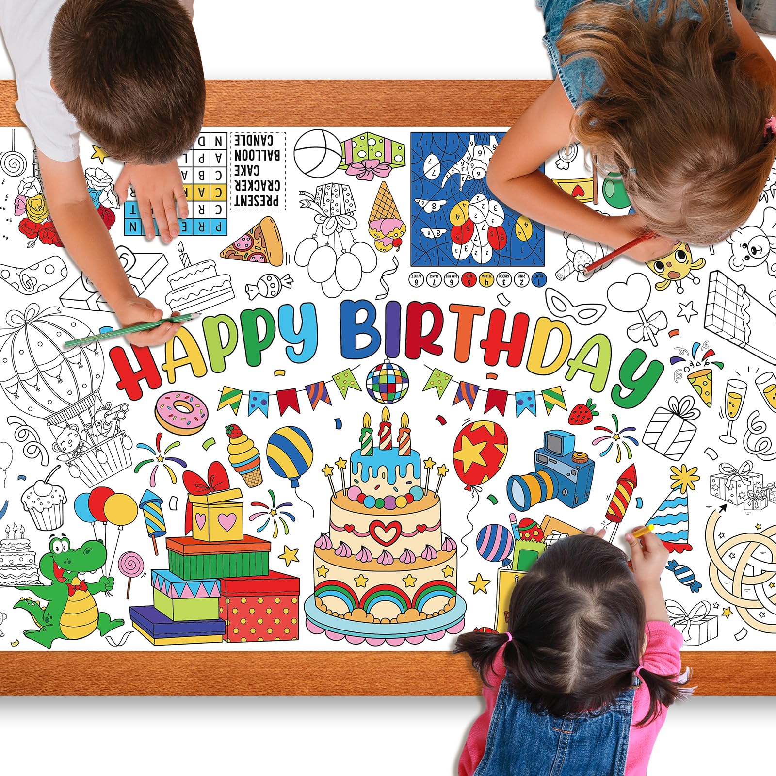Happy Birthday Giant Coloring Poster for Kids 30x72 Inch, Birthday ...