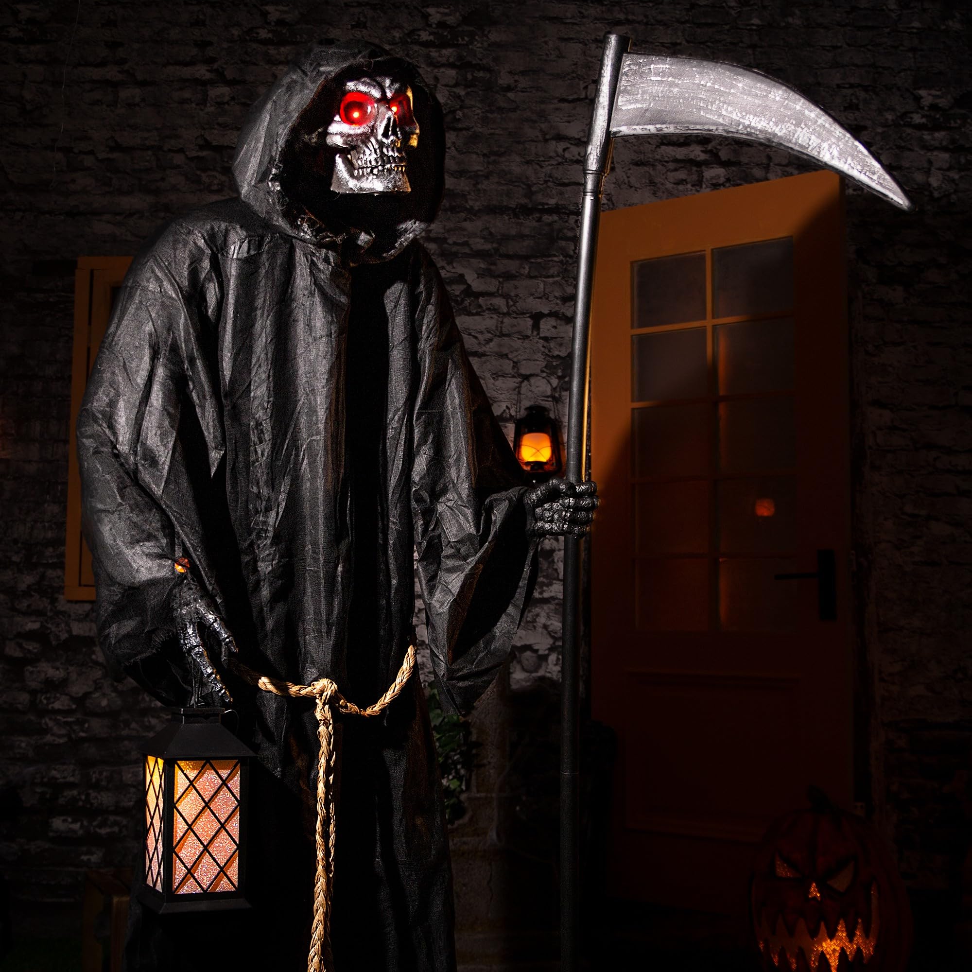 Halloween Animatronics 6 Ft Grim Reaper - Animated Skeleton Decoration ...