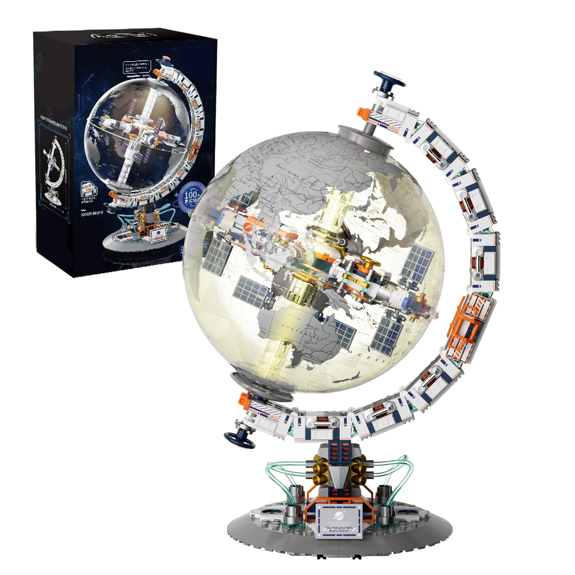 360° Rotating Space Station Globe Building Set with Lights, Compatible ...