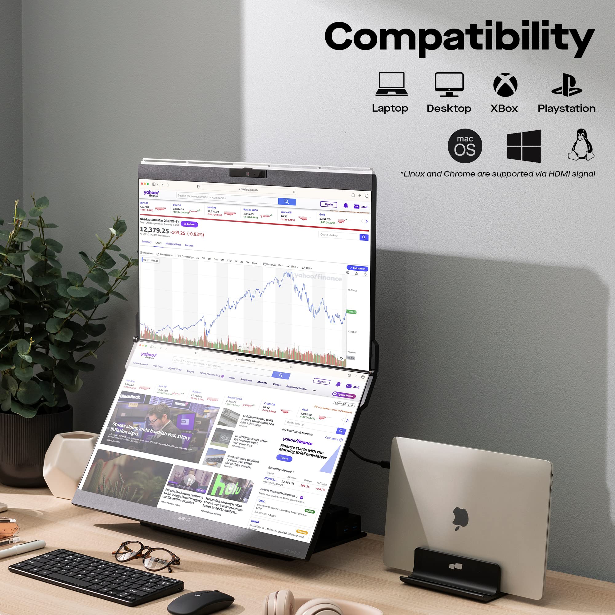 Mobile Pixels Geminos (2 X 24 Inch) IPS Dual Stacked Computer Monitors ...