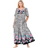 Only Necessities Women's Plus Size Mixed Print Long Lounger House Dress ...