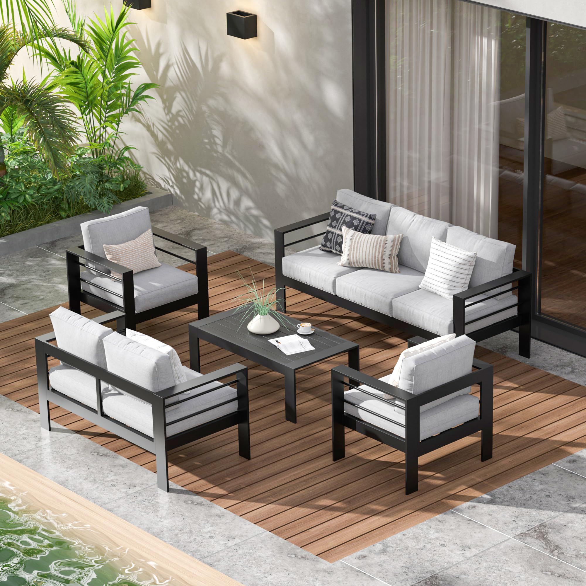 Wisteria Lane Aluminum Patio Furniture Set, 7 Seats Outdoor ...