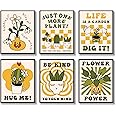 Amazon.com: Hippie Wall Art Retro Floral Wall Decor Prints Set of 6 Hippie Flower Canvas 60s 70s ...