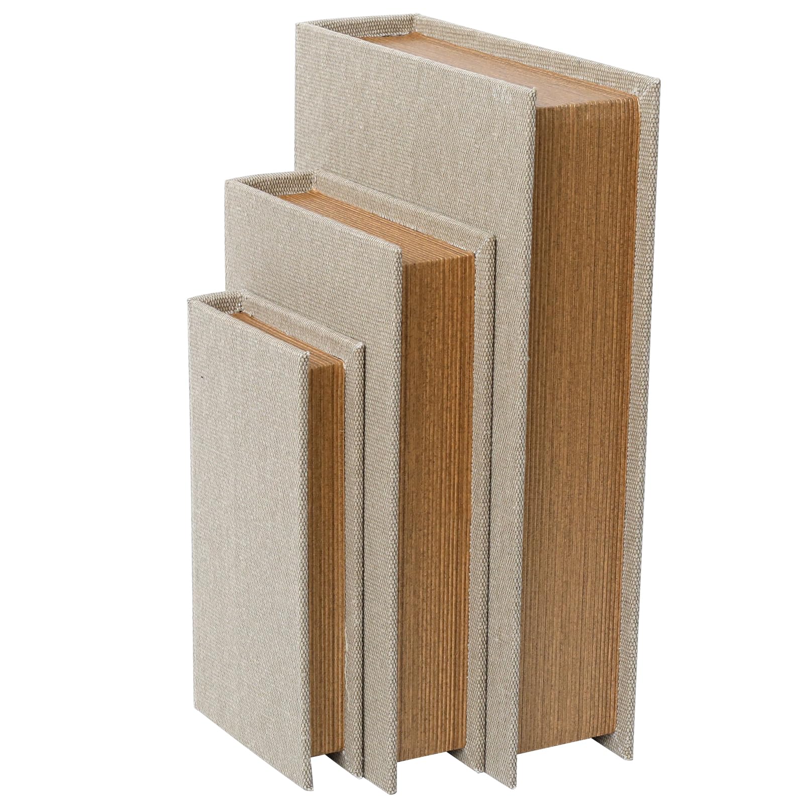 DECOR4SEASON Modern Linen and Wood Decorative Faux Book Boxes Set of 3 ...