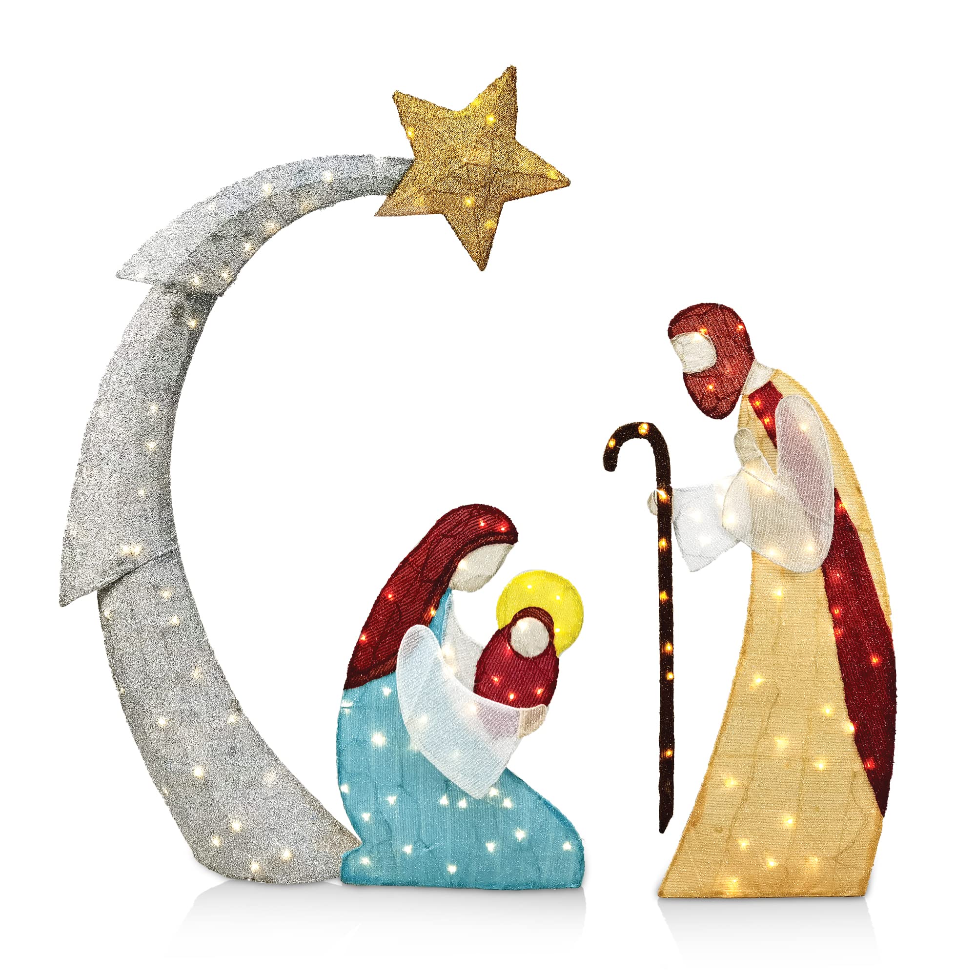 JOIEDOMI 5FT 3D Christmas Nativity Scene Tinsel Yard Light 140 Pre-Lit ...