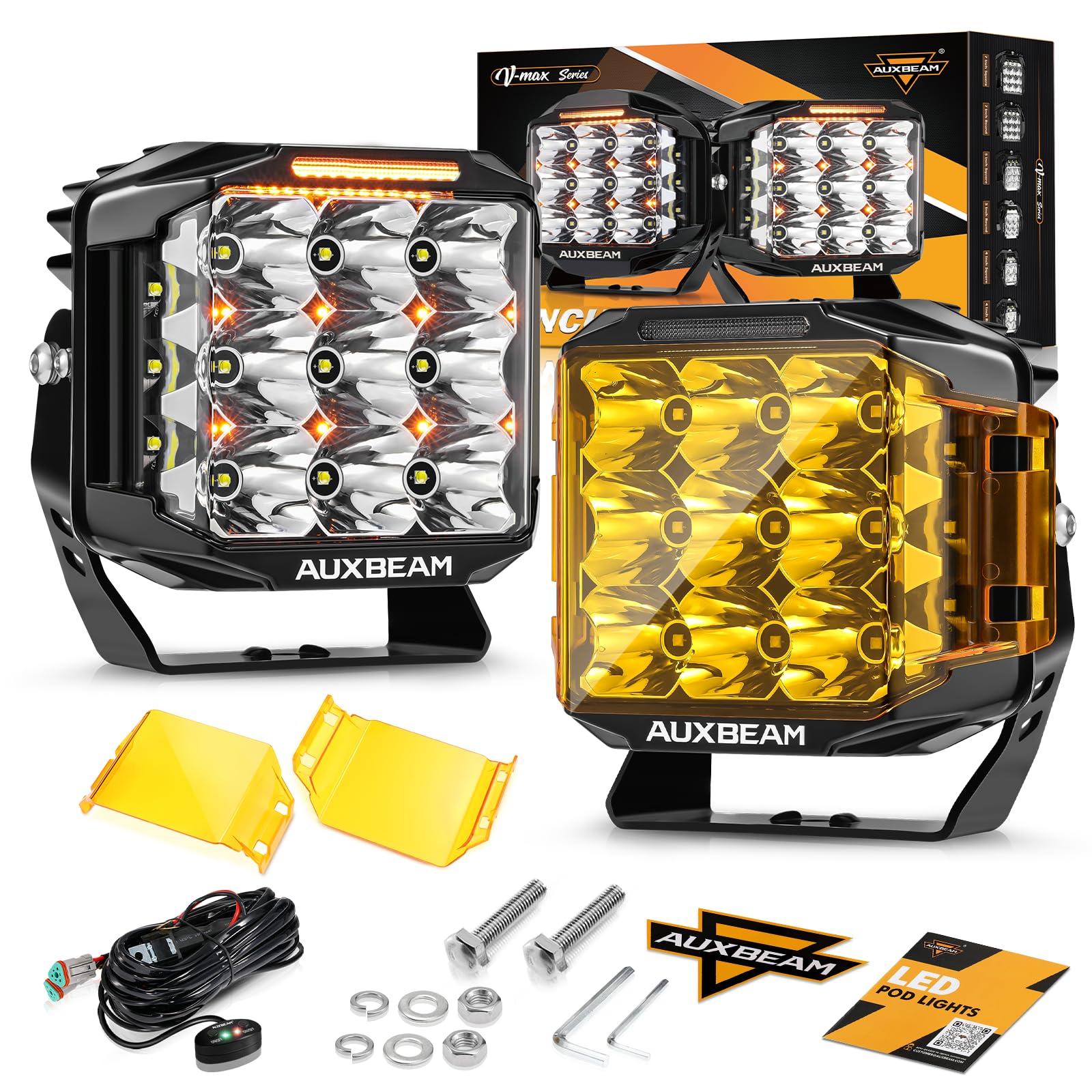 Auxbeam V-MAX Series LED Pod Lights, 7 Inch Offroad Driving Cube Lights ...