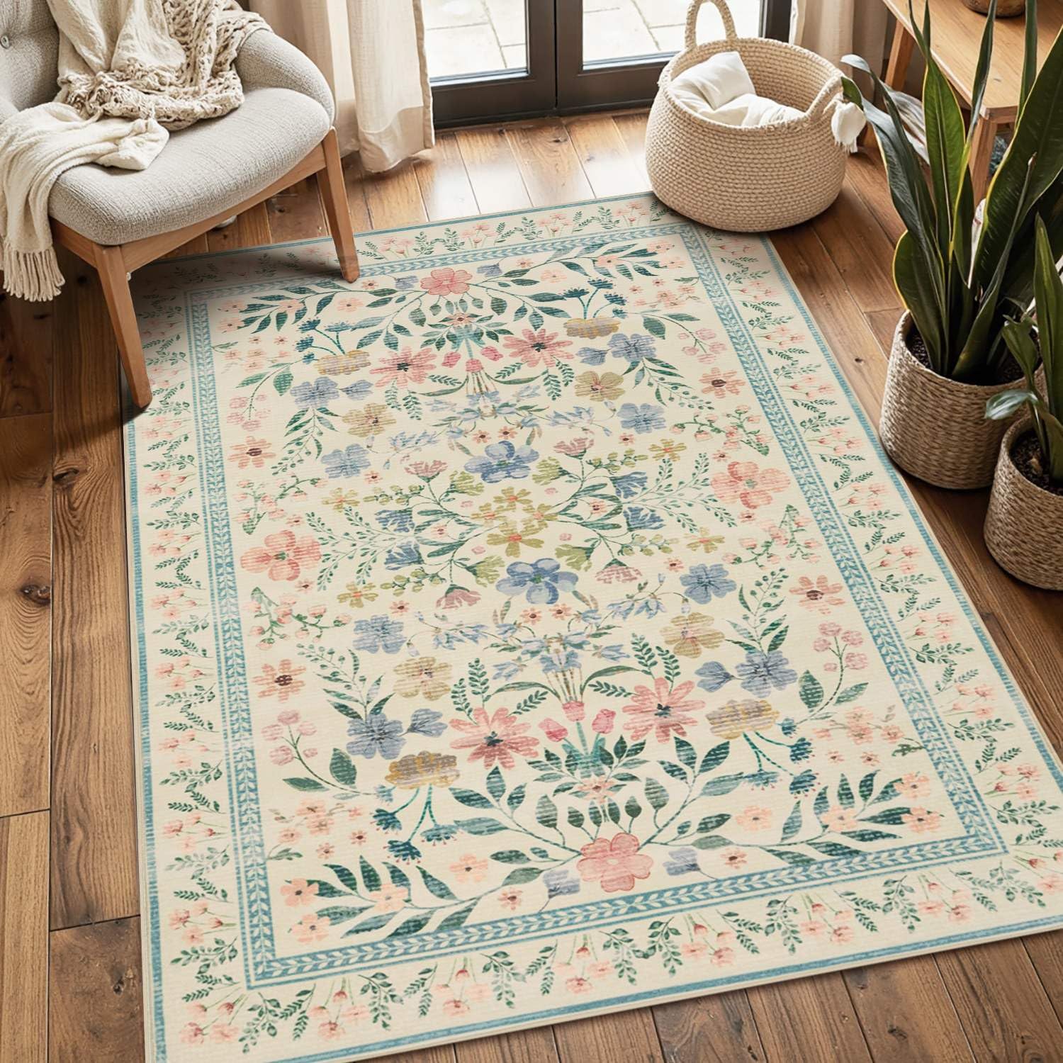 Rugxara Floral Rug for Living Room Bedroom, 3x5 Washable Area Rug ...