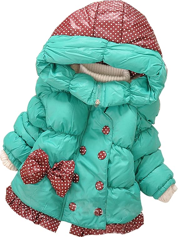 Baby Girls Kids Bowknot Hooded Puffer Coat Fleece Jacket Winter Clothes ...