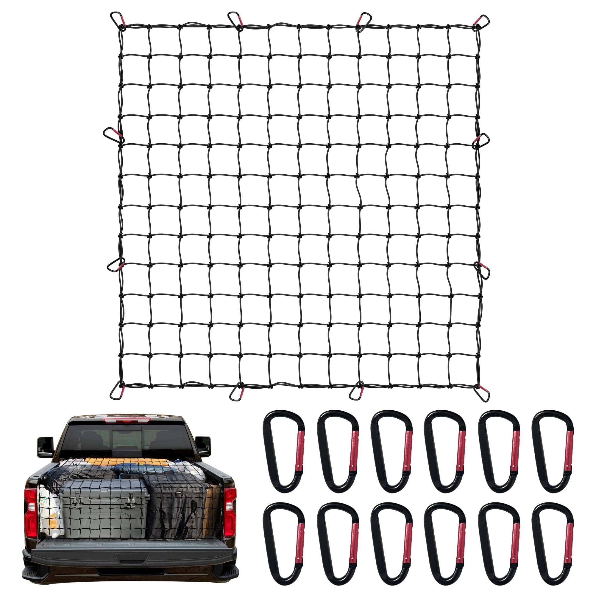 Cargo Net for Pickup Truck Bed 4' x 4' Stretches to 8' x 8' with 12 ...