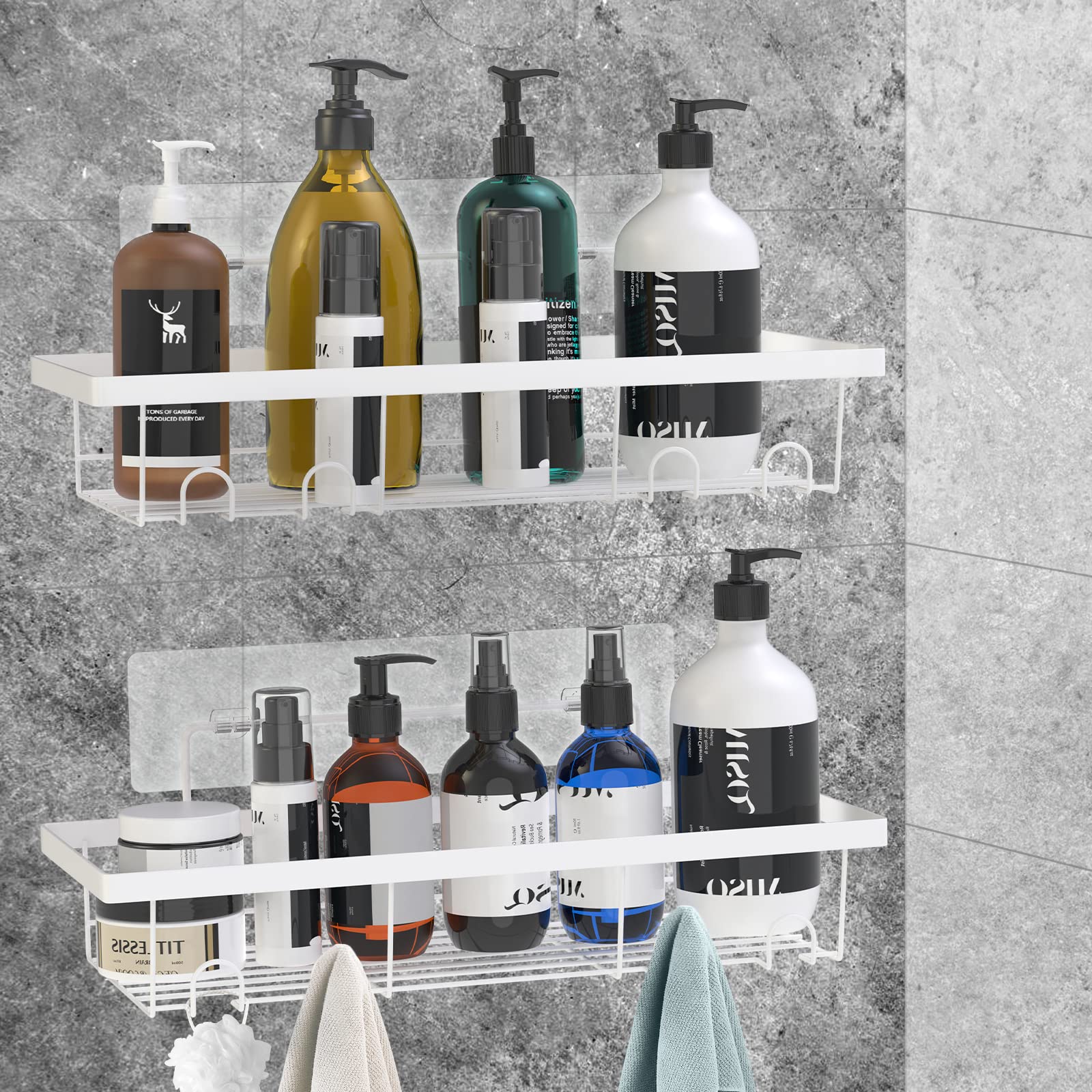 Durmmur 2 Pack Adhesive White Shower Caddy Organizer with Hooks ...