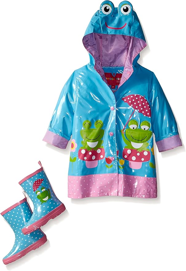 Amazon.com: Wippette Girls' Toddler Frog Rain Jacket and Boot Set, Blue ...
